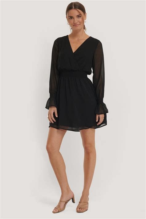 Smocked V Neck Mini Dress Black Na