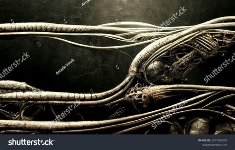 Cyberpunk Neural Network Texture Cables Attached Stock Illustration Cyberpunk Neural Network Texture Cables Attached Stock Illustration