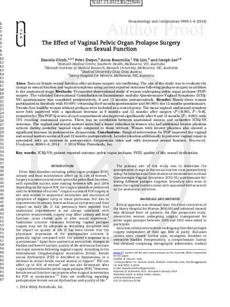 Pdf The Effect Of Vaginal Pelvic Organ Prolapse Surgery On Sexual