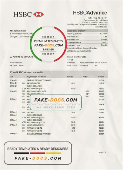 Luxembourg Hsbc Bank Statement Easy To Fill Template In Excel And Pdf