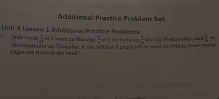 Additional Practice Problem Set Unit 4 Lesson 1 Additional Practice Problems 1 Jada Reads 1