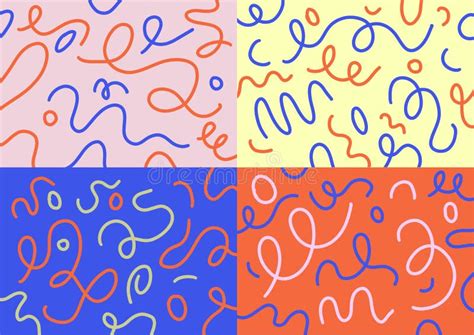 Abstract Multicolor Line Doodle Pattern Stock Illustration