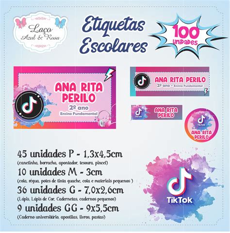 Etiquetas Escolares Personalizada Tik Tok Elo