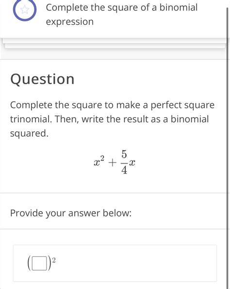 Solved Complete The Square Of A Binomial Chegg