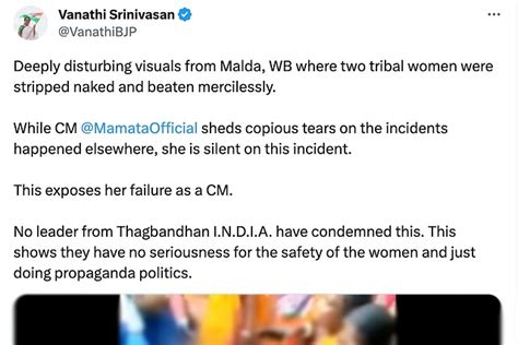 Bjps Vanathi Srinivasan Releases Video Claiming Two Tribal Women Stripped Naked And Beaten