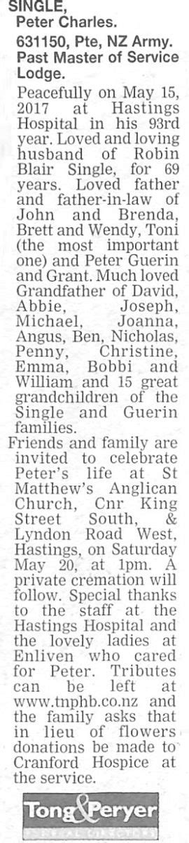 Single Peter Charles Death Notice 2017 Hawkes Bay Knowledge Bank