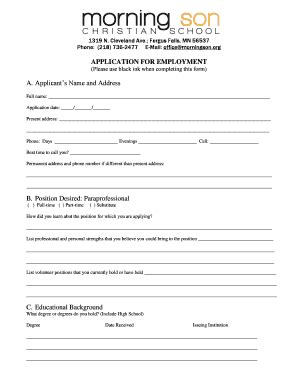 Fillable Online Morningson Substitute Paraprofessional Application