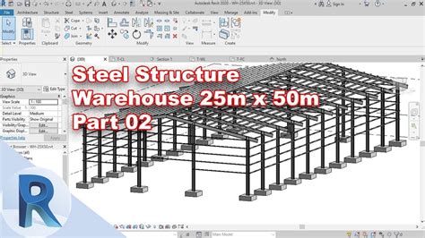 Basic Revit Steel Structural Project Warehouse 25m X 50m Part 02 Youtube