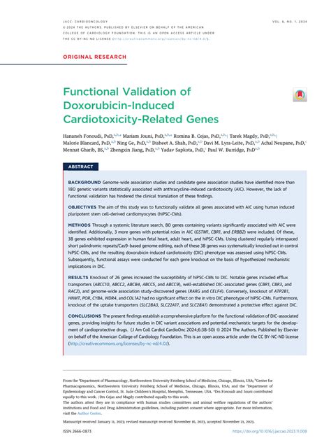 Pdf Functional Validation Of Doxorubicin Induced Cardiotoxicity Related Genes
