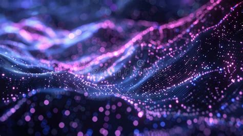 Digital Waves With Glowing Pink Neon And Blue Dots On A Dark Background