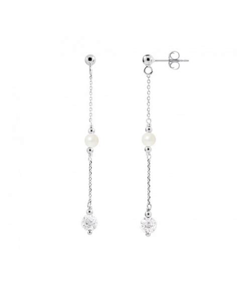 Boucles d Oreilles Pendantes Véritables Perles Boules Cristal Perlinea