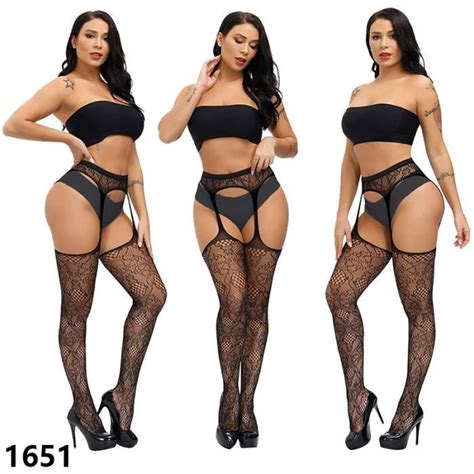 Bas érotiques avec ceinture jarretelles pour femmes collant résille