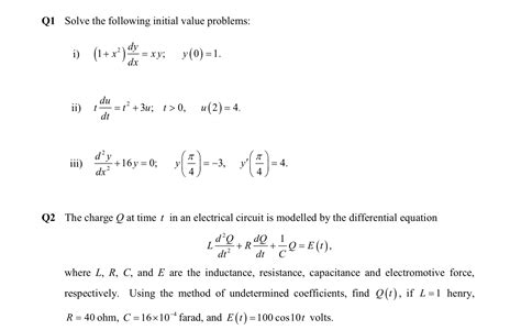 Solved Q Solve The Following Initial Value Problems I Chegg