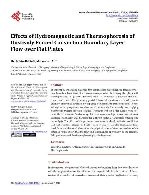pdf effects of hydromagnetic and thermophoresis of unsteady forced