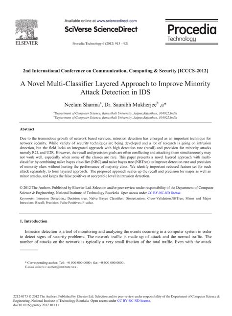 Pdf A Novel Multi Classifier Layered Approach To Improve Minority Attack Detection In Ids