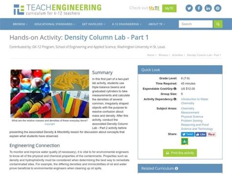 Density Column Lab Part 1 Activity For 7th 9th Grade Lesson Planet