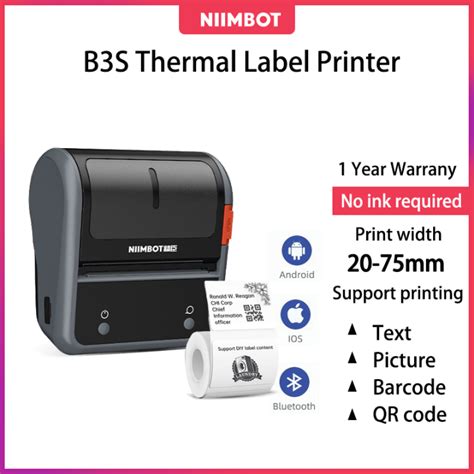 Niimbot B3S Label Printer Inkless Bluetooth Portable Printer Max 75mm