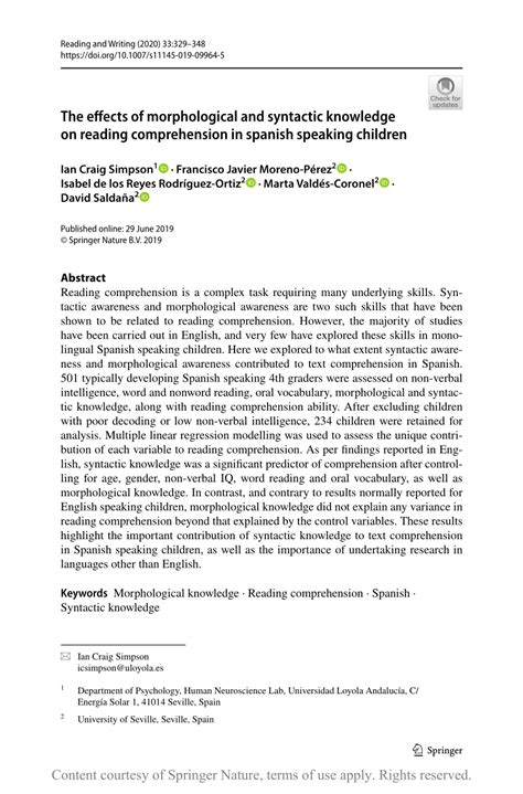 The Effects Of Morphological And Syntactic Knowledge On Reading