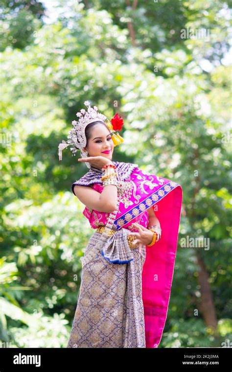 Asian Woman Wearing Typical Traditional Thai Dress Traditional