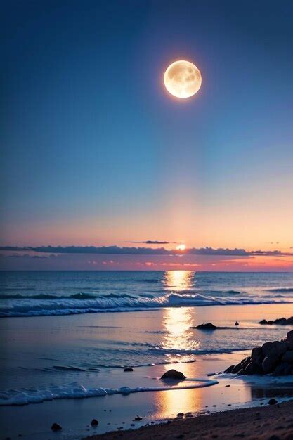 Una luna llena sobre el océano Foto Premium