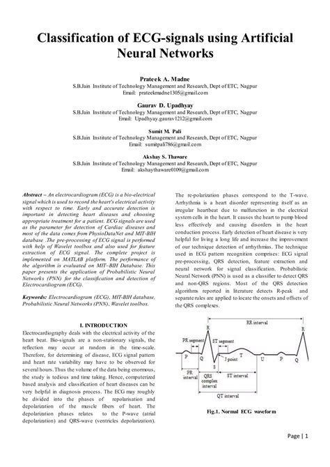 Classification And Detection Of Ecg Signals Using Artificial Neural