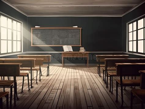 Empty Classroom With Blank Blackboard For Template And Background