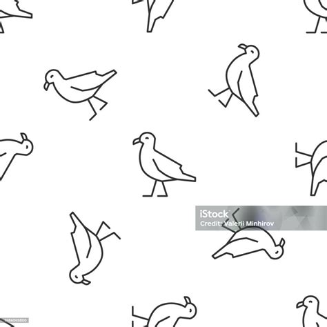 Ligne Grise Icône De Mouette Oiseau Motif Homogène Isolé Sur Fond Blanc