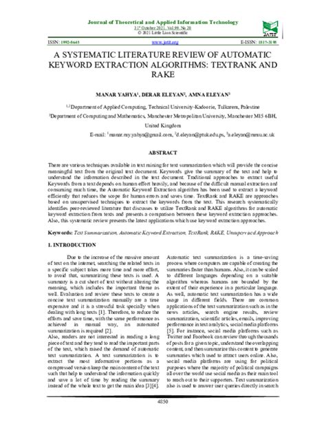 Pdf A Systematic Literature Review Of Automatic Keyword Extraction