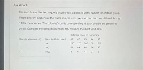 Solved The Membrane Filter Technique Is Used To Test A
