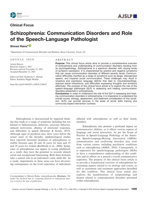 Schizophrenia Communication Disorders And Role Of The Speech Language