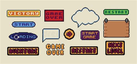 Pixel Art Frames Retro 8 Bit Buttons Arrows Speech Bubble Messages And Quote Frame Stock