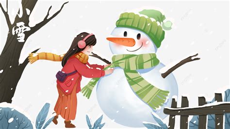 Little Snow Snowflake Winter Snowing Snowman Girl Snow Scene Character