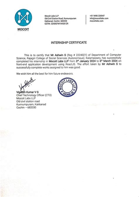 Completed React Js Internship From Mocoit Labs Kakkanad Ashwin Shaji