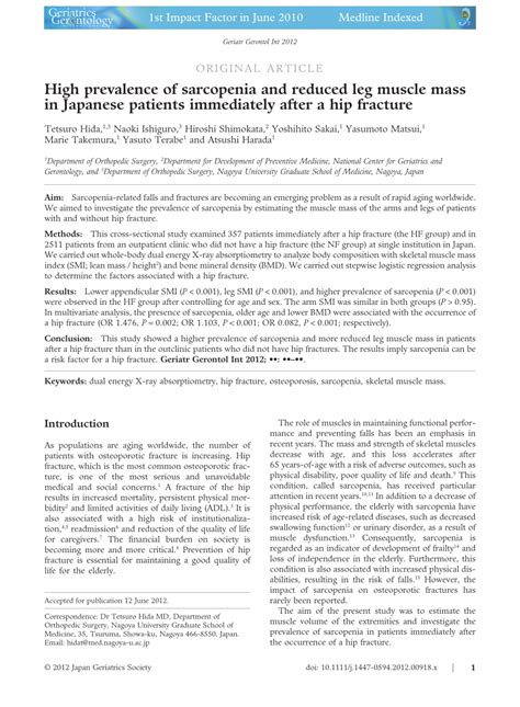Pdf High Prevalence Of Sarcopenia And Reduced Leg Muscle Mass In