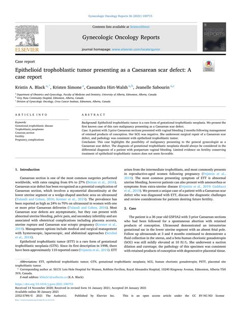 Pdf Epithelioid Trophoblastic Tumor Presenting As A Caesarean Scar