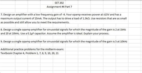 Solved EET 202 Assignment 4 Part 7 7 Design An Amplifier Chegg