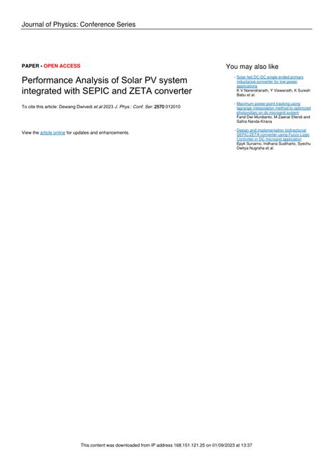 Pdf Performance Analysis Of Solar Pv System Integrated With Sepic And