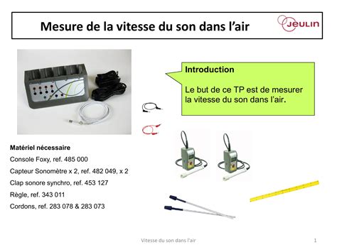Mesure De La Vitesse Du Son Dans L`air Introduction