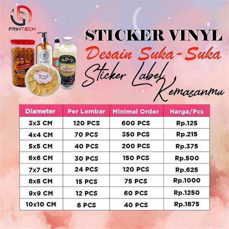 Jual Cetak Stiker Label Vinyl A3 Cetak Stiker Kemasan Vinyl Murah