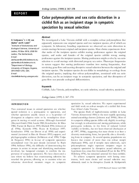 Pdf Color Polymorphism And Sex Ratio Distortion In A Cichlid Fish As