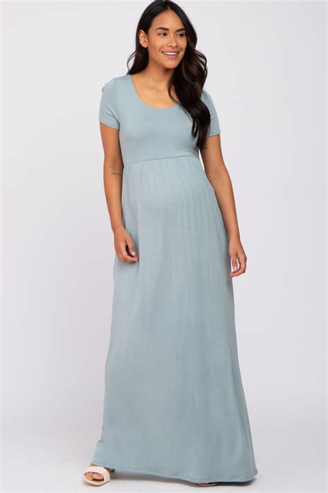 Light Blue Basic Maternity Maxi Dress Pinkblush
