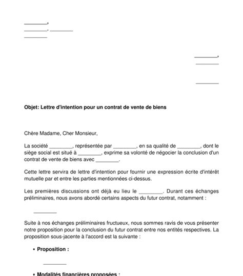 Lettre d Intention Modèle Exemple Word et PDF