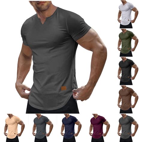 Biztdjrk Mens Muscle Slim T Shirt Short Sleeve Solid V Neck Longline