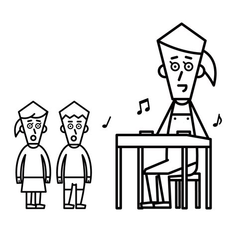 피아노를 연주하는 유아반 교사여성의 그림 무료 일러스트 소재집 Kukukeke