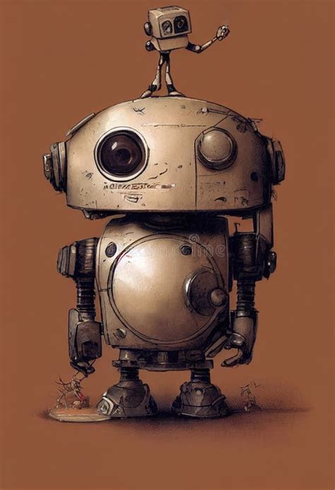 Cute Tiny Defective Robot Vintage Cyberpunk Style Ai Generated Image Stock Image Image Of