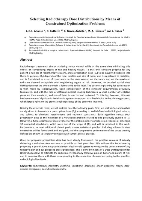 Pdf Selecting Radiotherapy Dose Distributions By Means Of Constrained