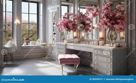 A Glamorous Dressing Room For A Fashionista With A Vanity Table Glass
