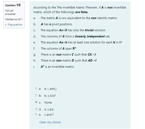 Solved According To The The Invertible Matrix Theorem If A