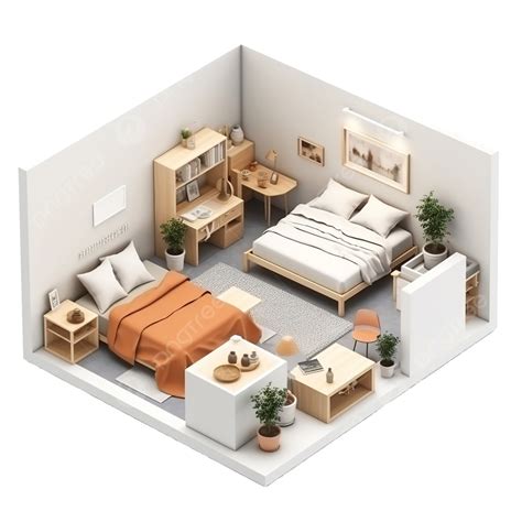 아이소메트릭 침실 3d 렌더링 침대 더블 호텔 Png 일러스트 및 이미지 에 대한 무료 다운로드 Pngtree