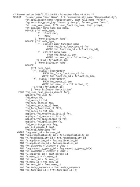 Sql Query User Responsibility Menus Pdf Menu Computing